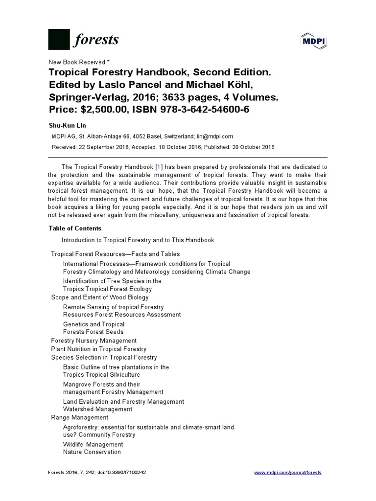 Tropical Forestry Handbook Second Edition Edited B | PDF | Forestry ...