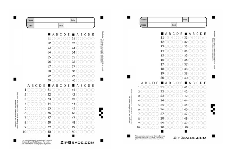 ZipGrade Answer Sheet | PDF