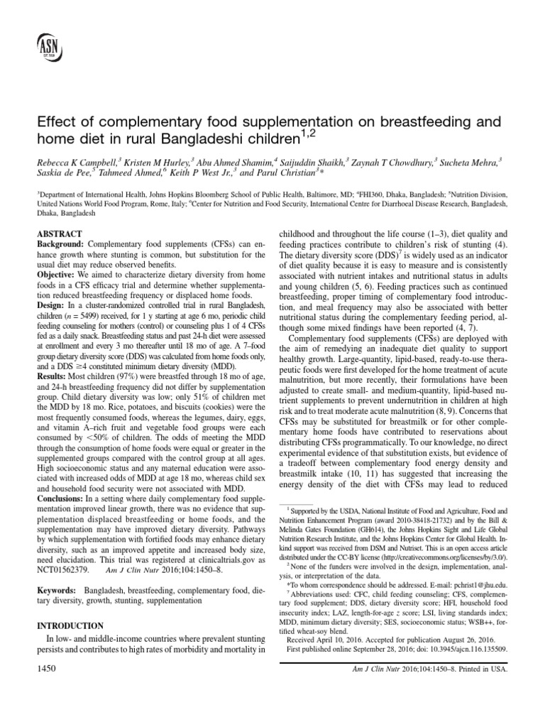 Effect of Complementary Food Supplementation On Breastfeeding | PDF ...
