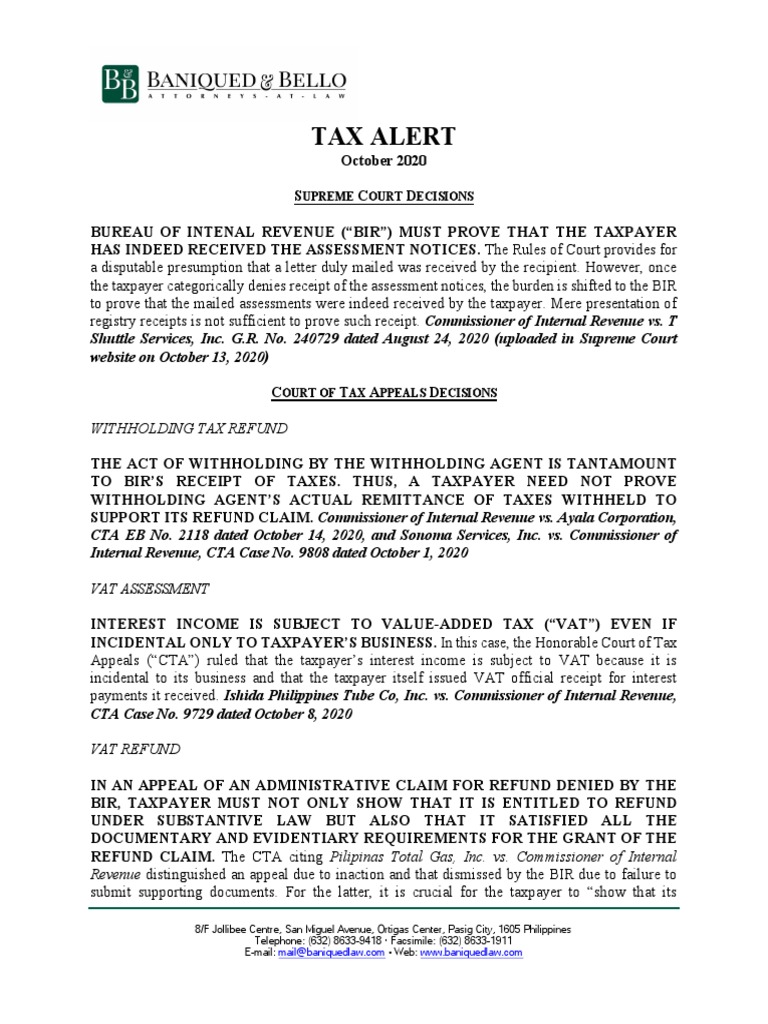 October 2020 Tax Alert | PDF | Value Added Tax | Internal Revenue Service