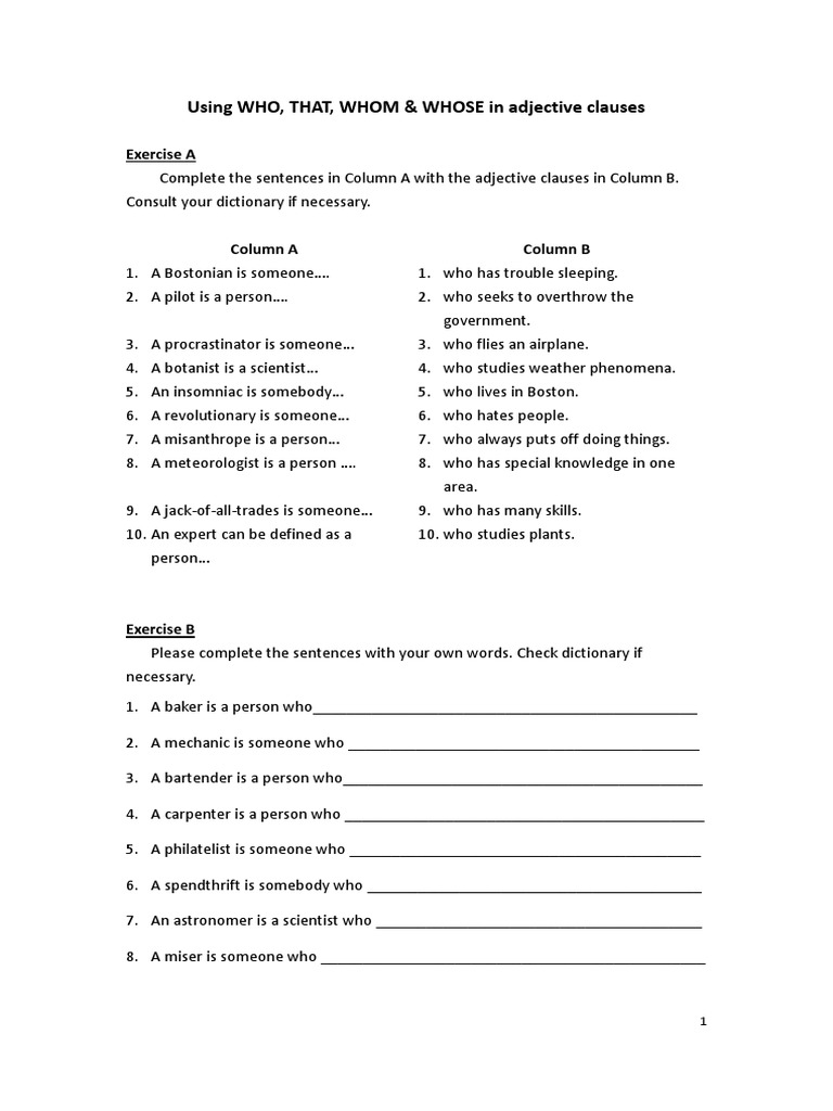 Using WHO and WHOM in Adjective Clauses | PDF