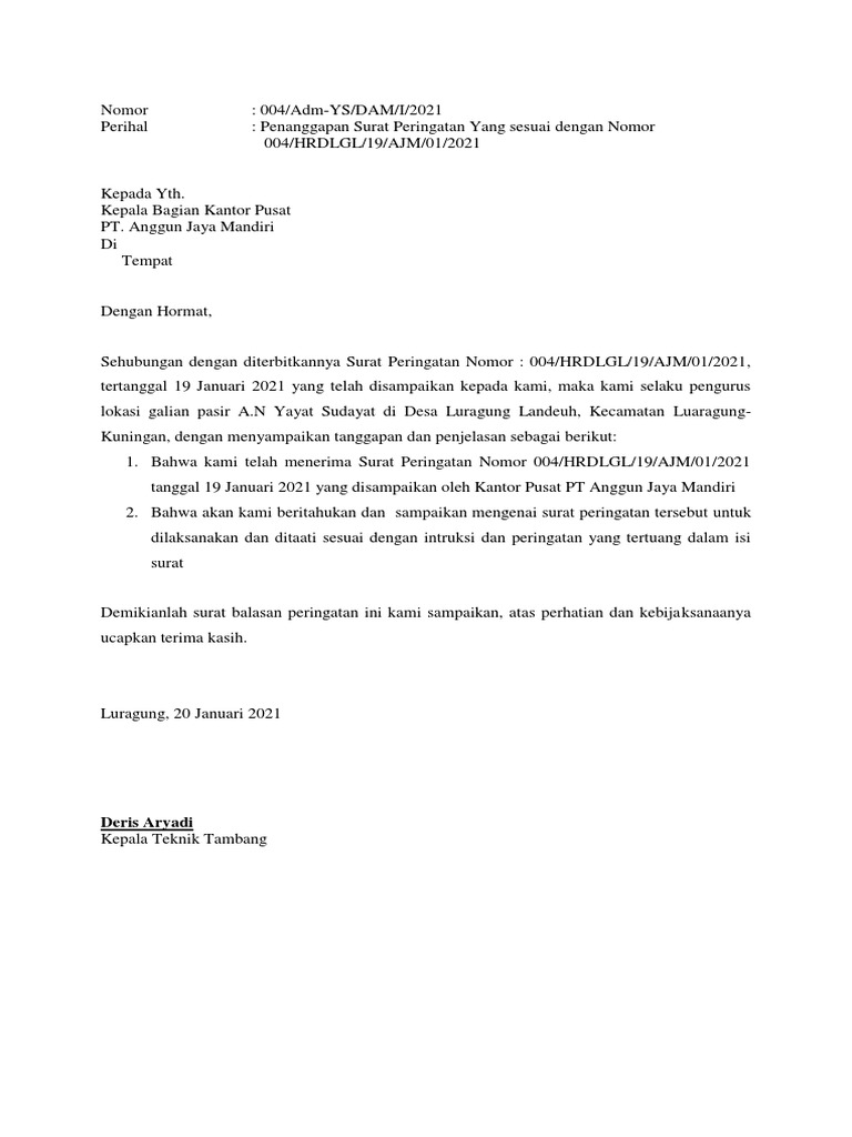 Surat Balasan Peringatan | PDF