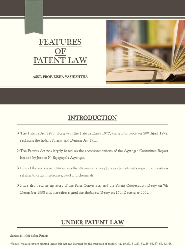 Features of Patent Law in India | PDF | Patentability | Glossary Of Patent Law Terms