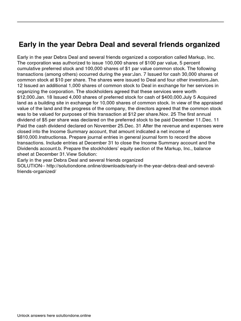 Early in The Year Debra Deal and Several Friends Organized | PDF ...