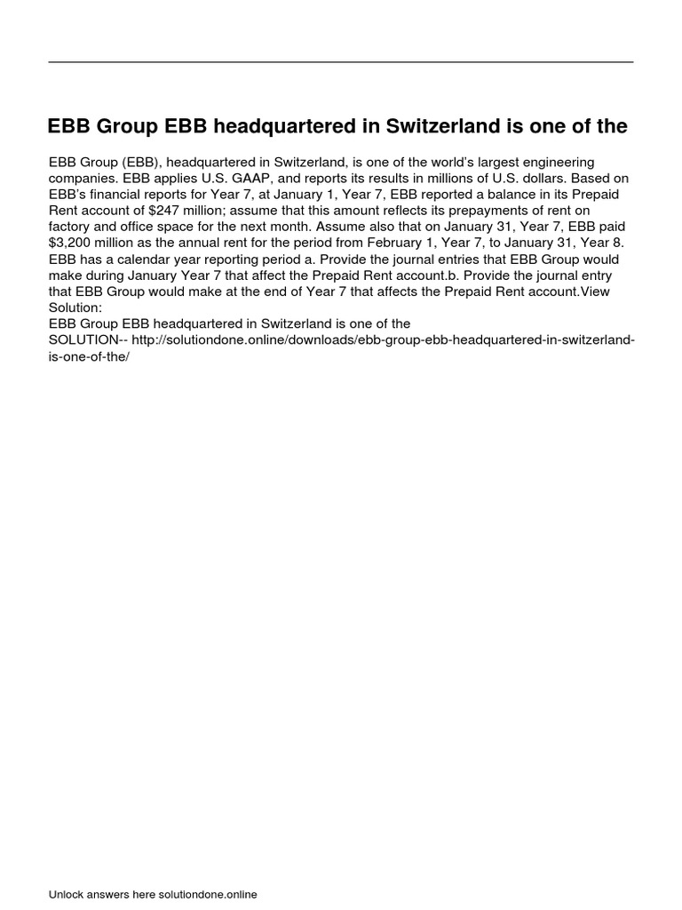 Ebb Group Ebb Headquartered in Switzerland Is One of The | PDF