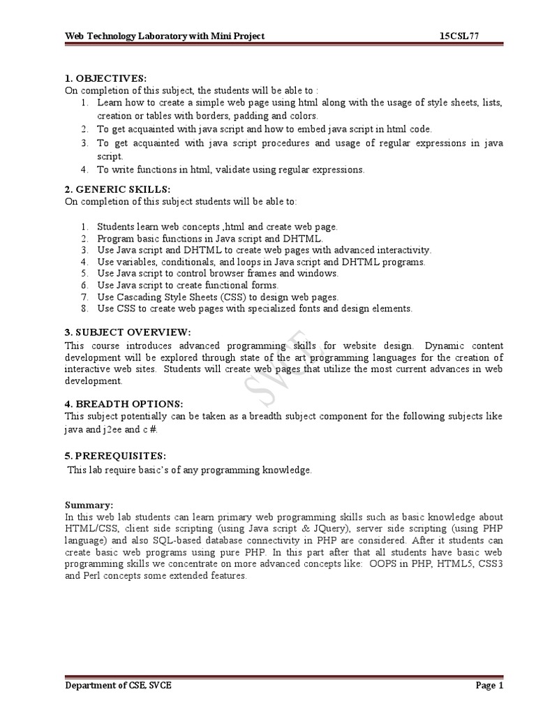 Web Lab Manual-CSE 2018-19 | PDF | Html Element | Dynamic Html