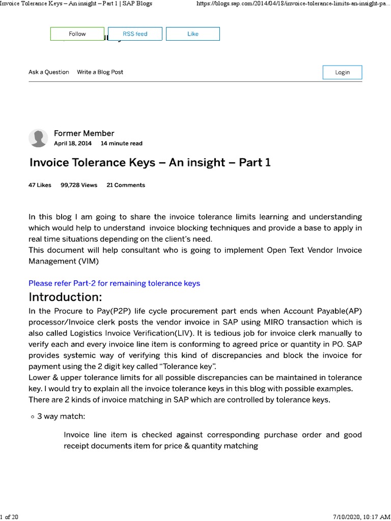 SAP Invoice Tolerance Guide | PDF | Government Finances | Taxes