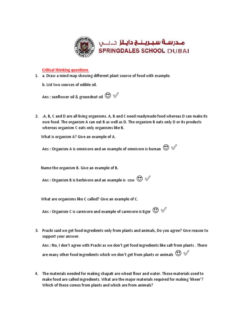 Critical Thinking Questions - Food Where Does I | PDF | Milk | Foods