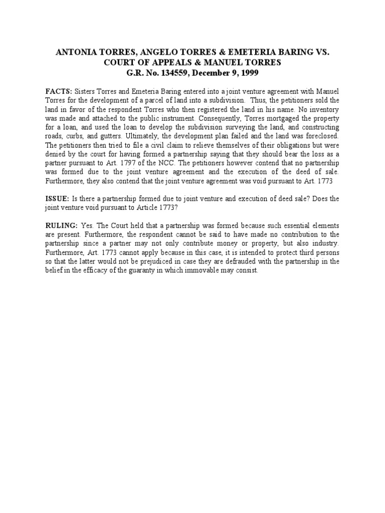 Antonia Torres, Angelo Torres & Emeteria Baring vs. Court of Appeals ...