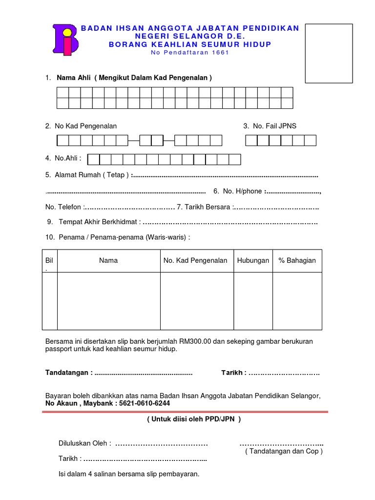 Borang Badan Ihsan Seumur Hidup | PDF