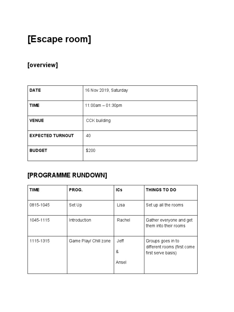 r12 Escape Room Proposal 2 | PDF