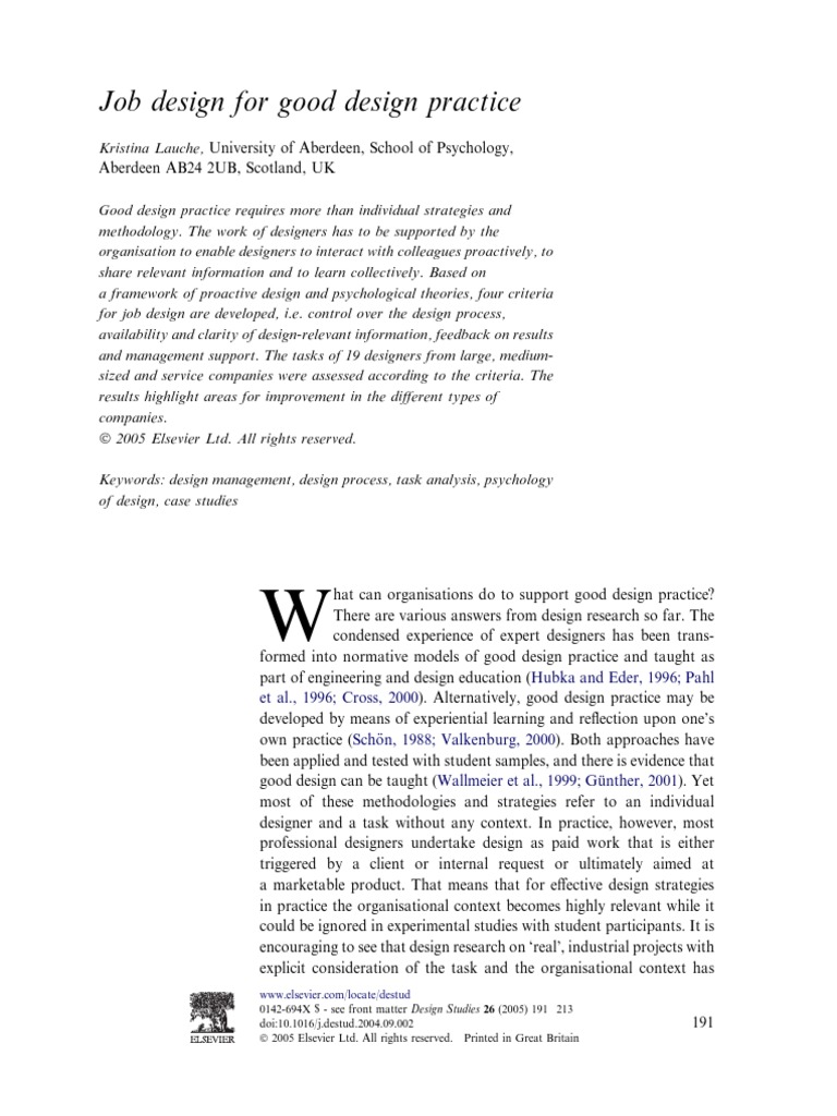 Job Design for Effective Design Practice | PDF | Design | Information