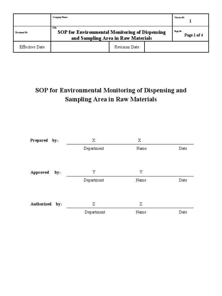 SOP For Environmental Monitoring of Dispensing and Sampling Area in Raw ...