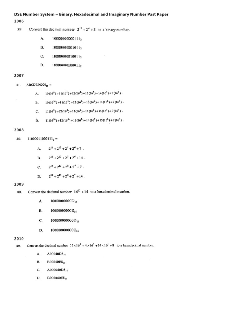 2012-20 DSE Number System - Binary, Hexadecimal and Imaginary Number ...