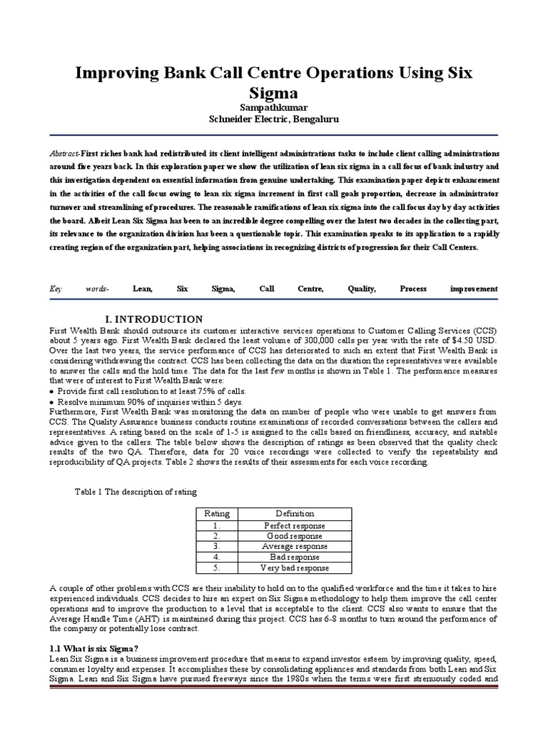 Bank Call Center - Project | PDF | Six Sigma | Call Centre