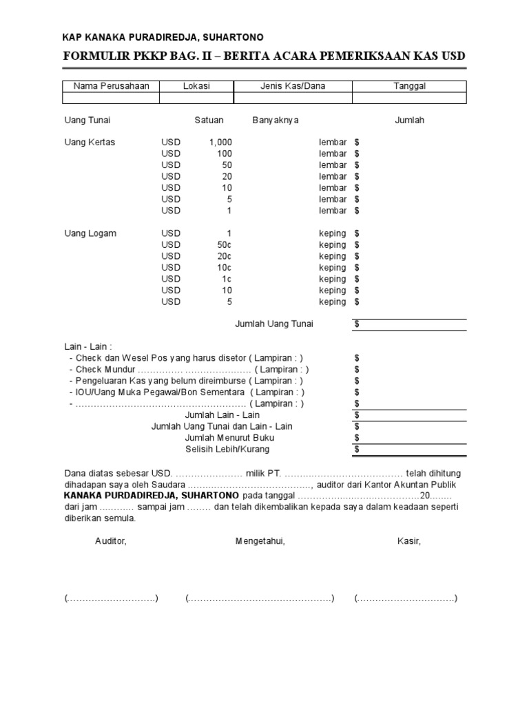 KKP BA Cash Opname USD | PDF