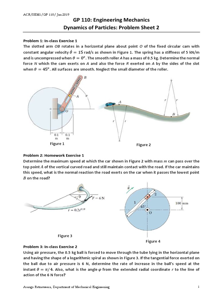 GP 110: Engineering Mechanics Dynamics of Particles: Problem Sheet 2 | PDF | Speed | Force