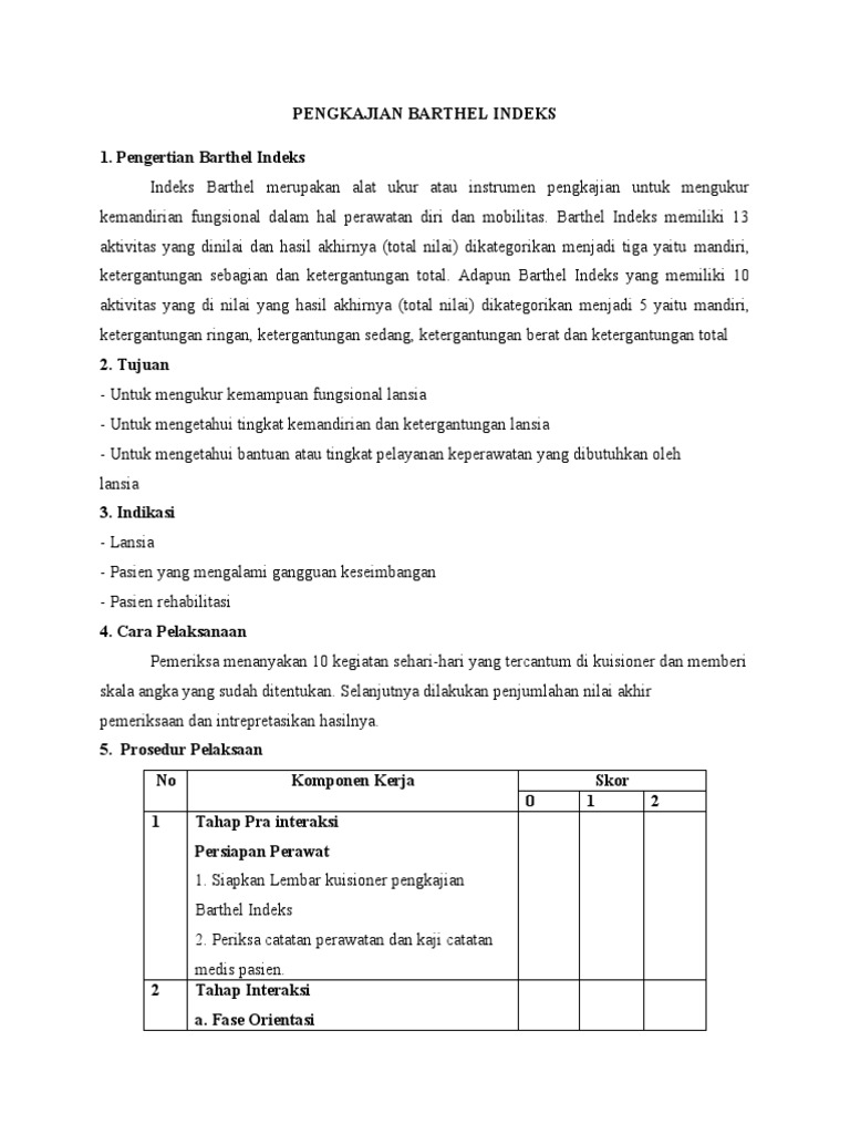 Pengkajian Barthel Indeks | PDF