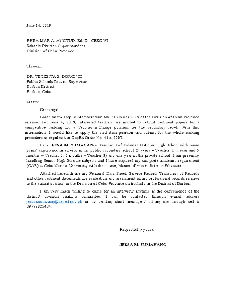 Application Letter - TIC | PDF