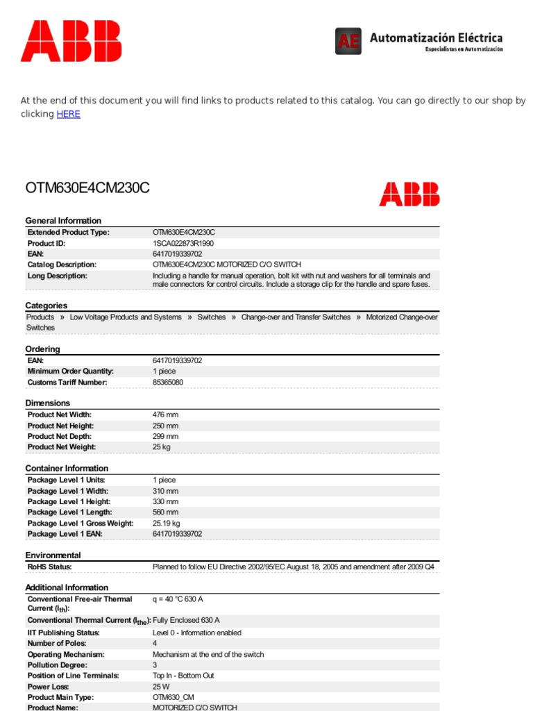 ABB ATS Datasheet | PDF | Switch | Electricity