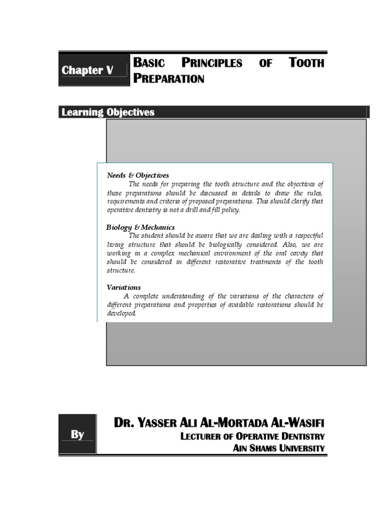 Basic Principles of Tooth Preparation | PDF | Tooth Enamel | Dentin