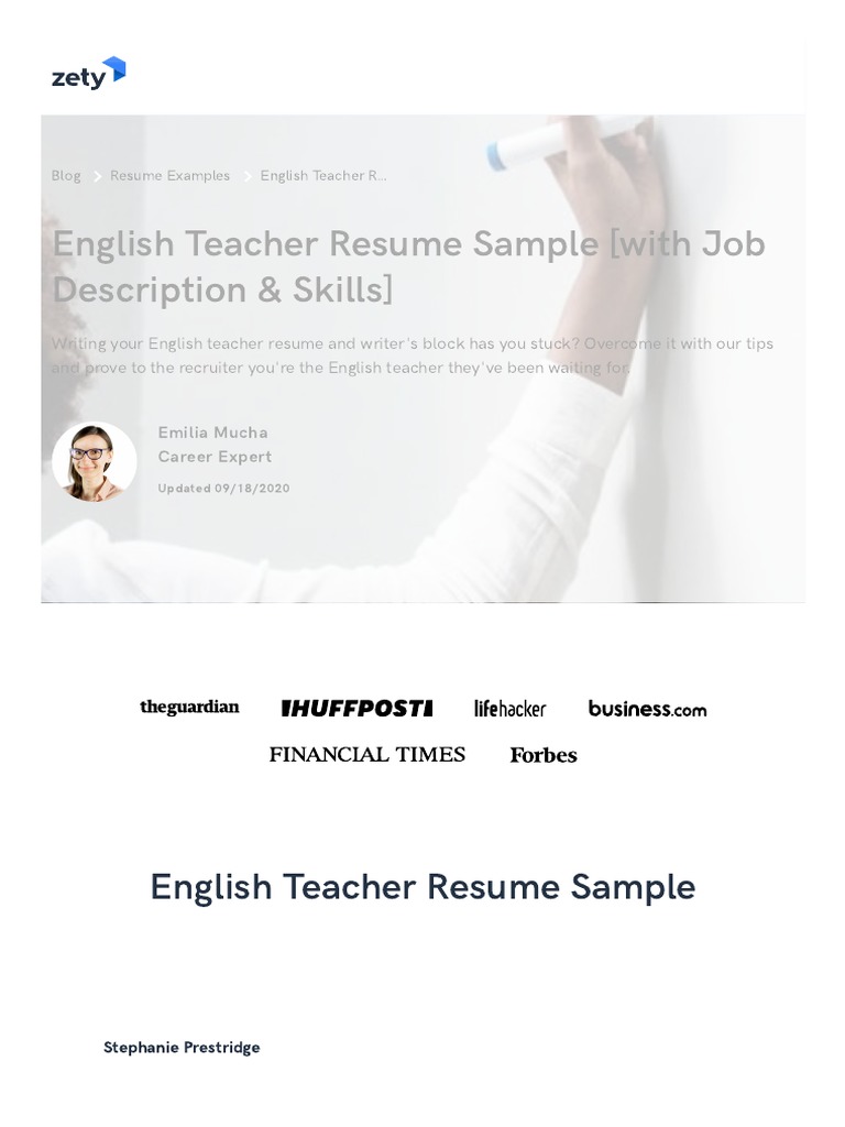 4-English Teacher Resume Sample (With Job Description & Skills) | PDF ...