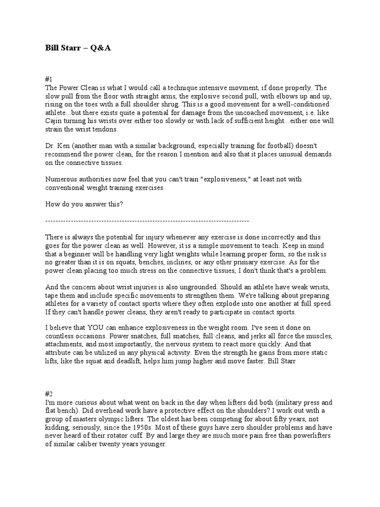 Bill Starr - Q&A (Power Clean) | PDF | Weight Training | Dietary ...