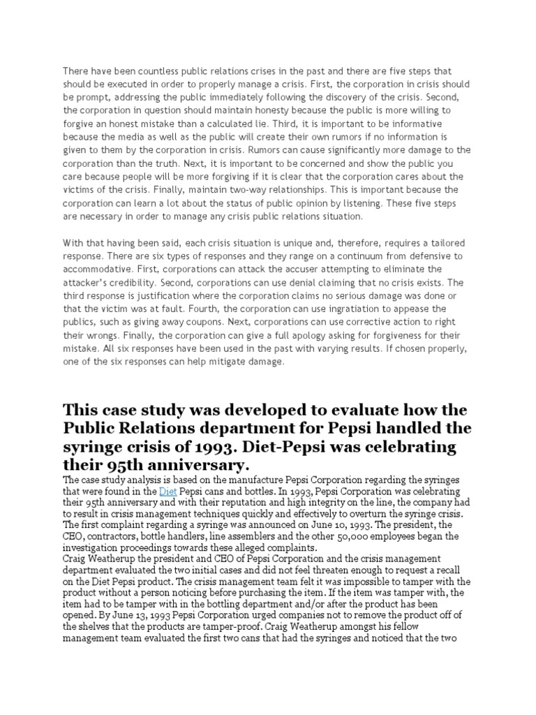 Pepsi Pdf Crisis Management Communication