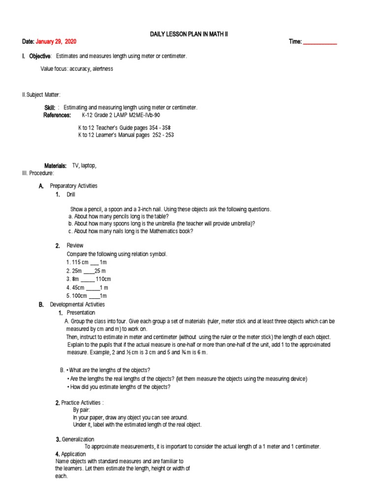 Grade 2 Length Measurement Lesson Plan | PDF