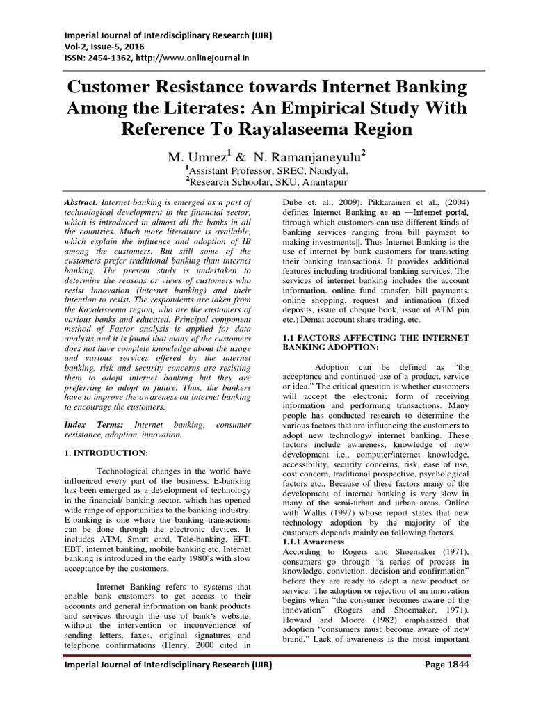 Customer Resistance Towards Internet Banking | PDF | Online Banking ...