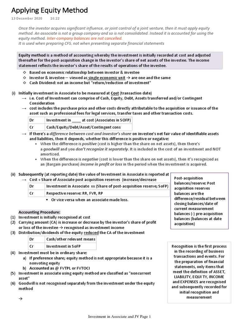 Applying Equity Method | PDF | Equity (Finance) | Goodwill (Accounting)