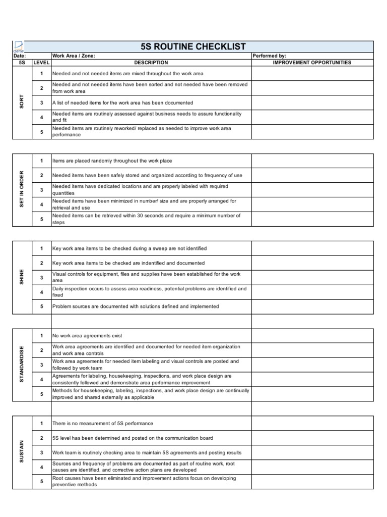 5S Checklists | PDF | Computing | Business