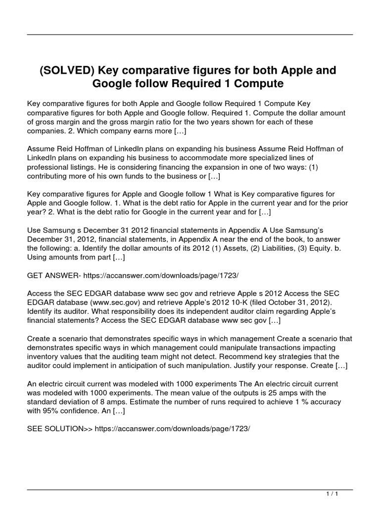 Solved Key Comparative Figures For Both Apple and Google Follow ...