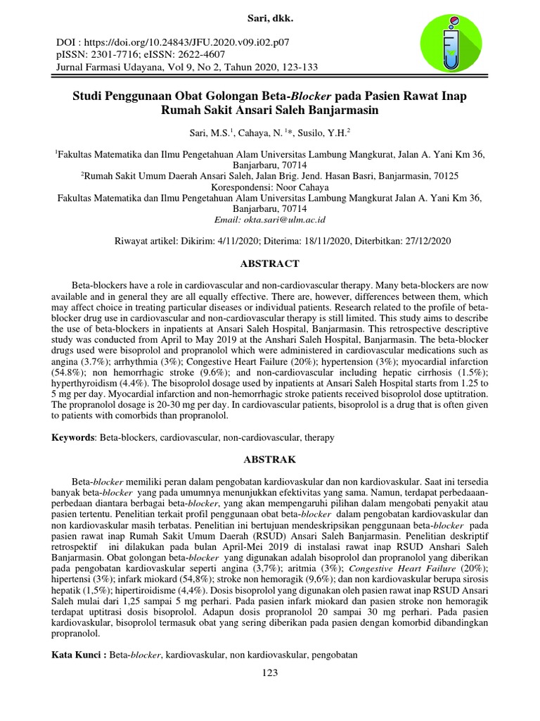 Studi Penggunaan Obat Golongan Beta-Blocker Pada Pasien Rawat Inap ...