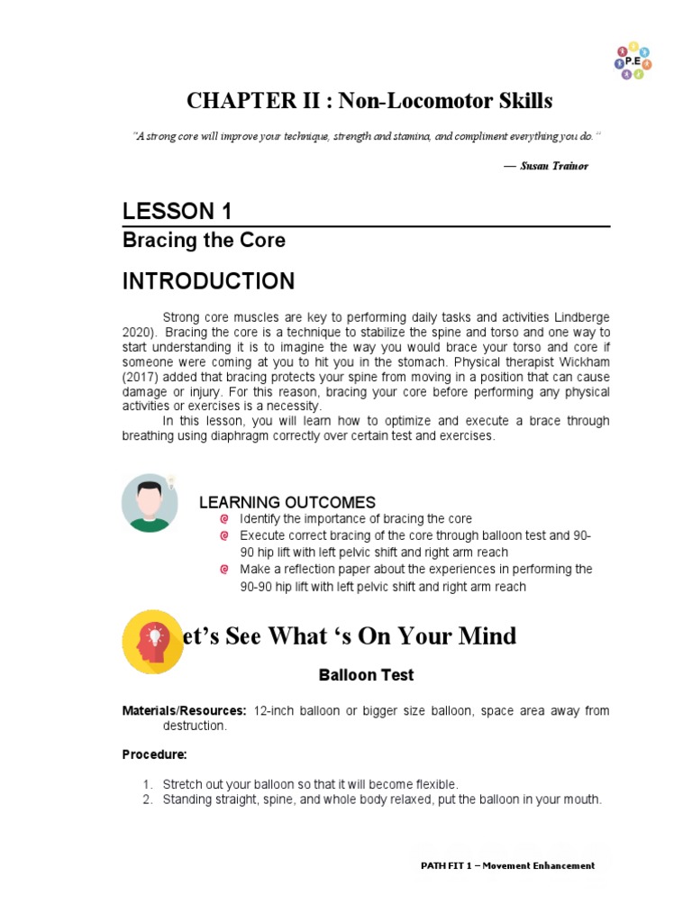 Lesson 1: CHAPTER II: Non-Locomotor Skills | PDF | Breathing | Abdomen