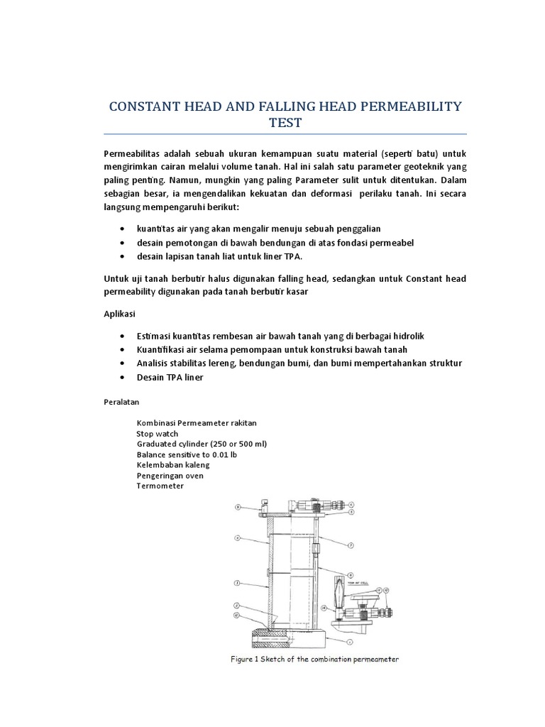 Constant Head and Falling Head Permeability Test | PDF | Griya & Taman ...