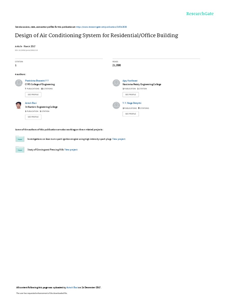 Design of Air Conditioning System For Residential/Office Building | PDF ...