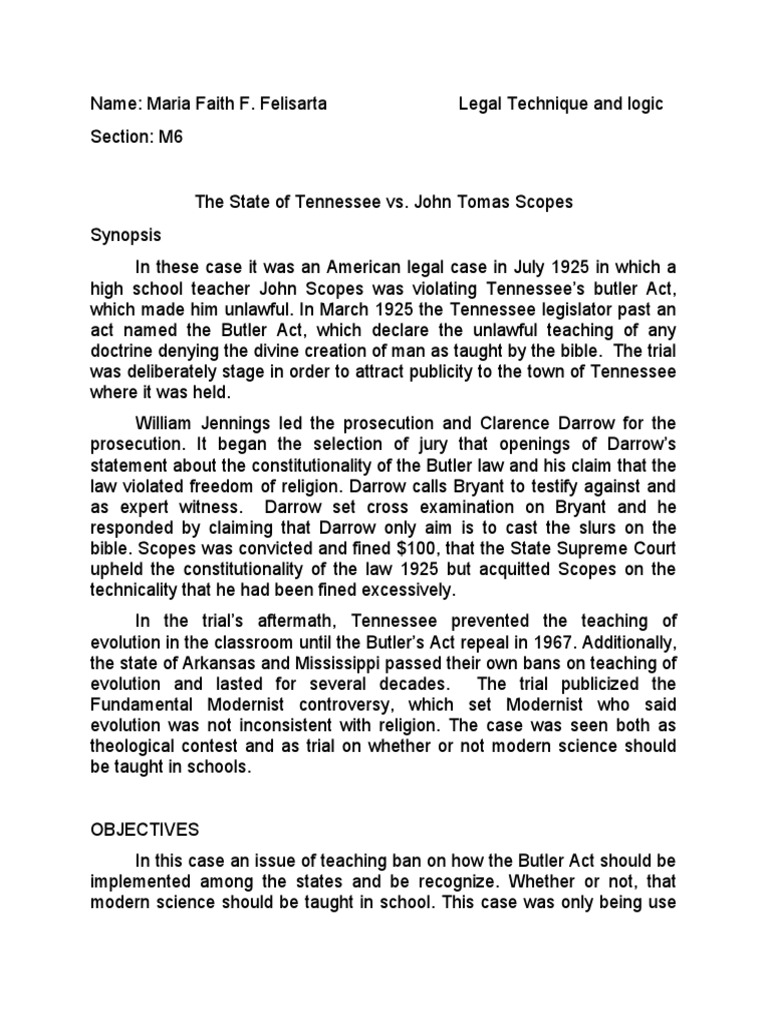 State of Tennessee vs. Scopes | PDF | Law