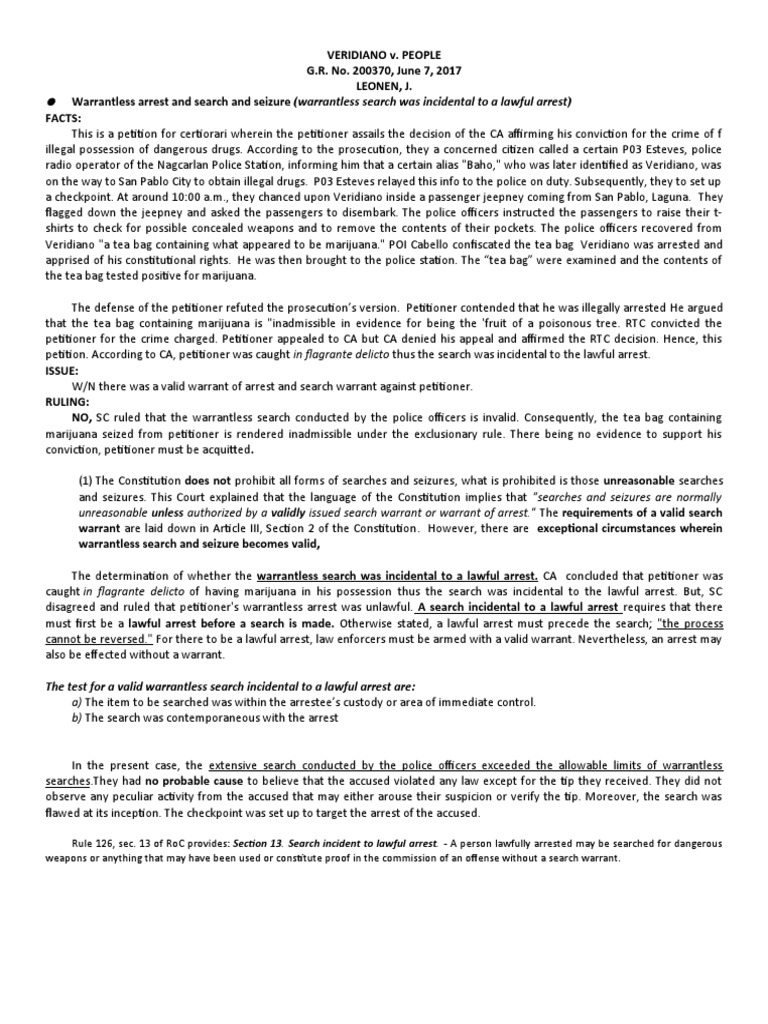 The Test For A Valid Warrantless Search Incidental To A Lawful Arrest ...