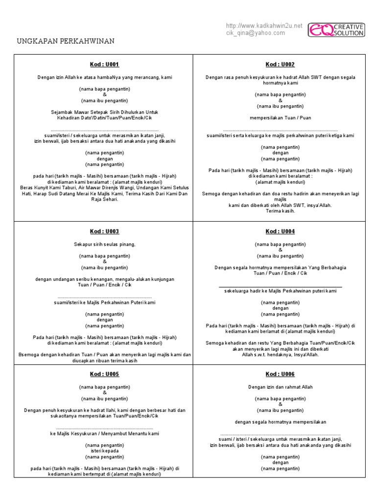 Koleksi Ungkapan & Doa Kad Kahwin | PDF