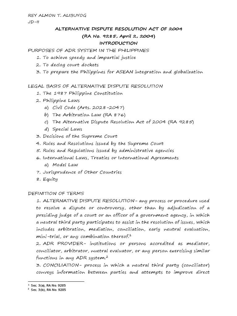 ADR Reviewer | PDF | Mediation | Alternative Dispute Resolution