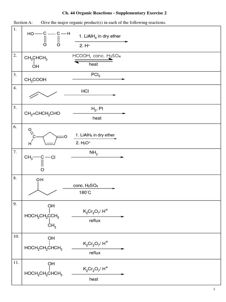 Organic Chemistry Reactions Exercise 2 | PDF | Organic Chemistry ...