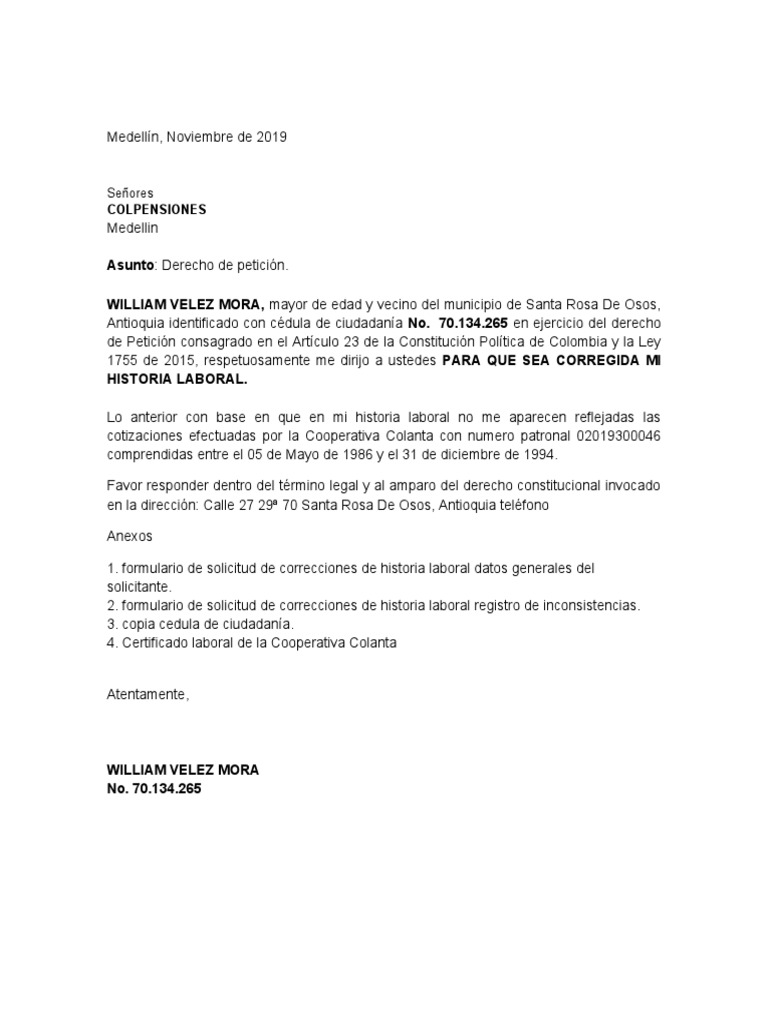 COLPENSIONES Solicitud de Correccion e Historia Laboral WILLIAM VELEZ ... COLPENSIONES Solicitud de Correccion e Historia Laboral WILLIAM VELEZ ...
