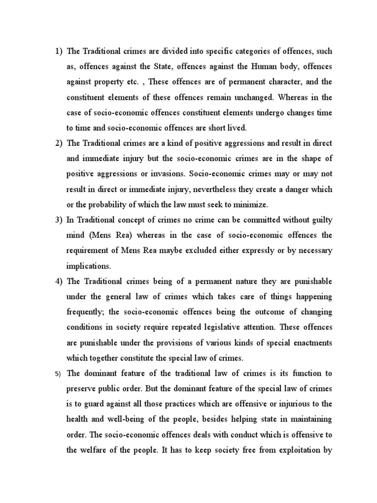 Difference Between Traditional and Socio-Economic Offences | PDF