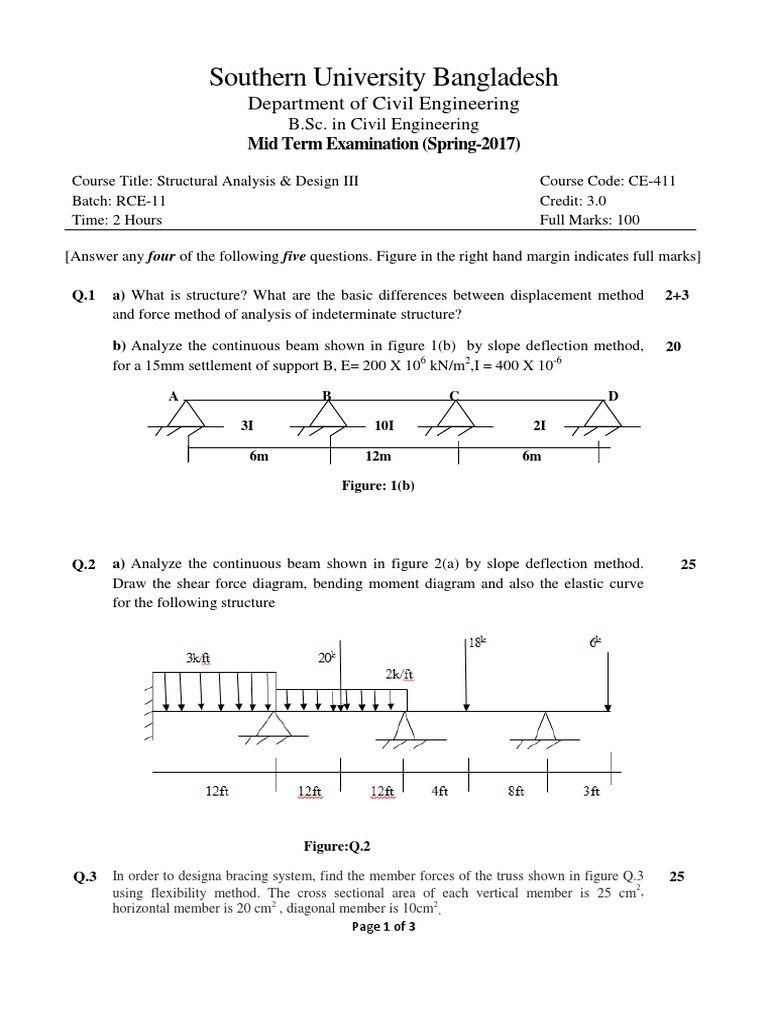 Structural Analysis & Design III Mid Term Exam | PDF | Beam (Structure) | Structural Analysis