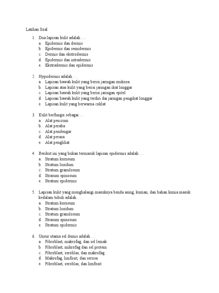 Latihan Soal Sistem Integumen | PDF