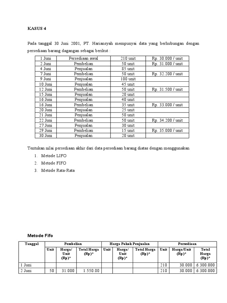 Tugas Pengantar Akuntansi Fifo Lifo Average | PDF