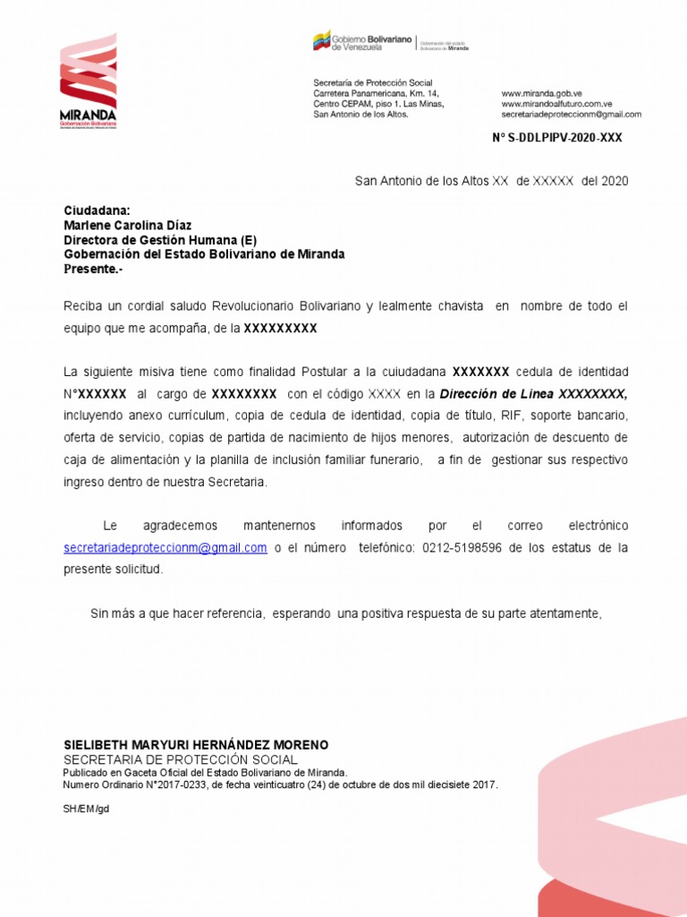Modelo de Postulacion A Cargo | PDF