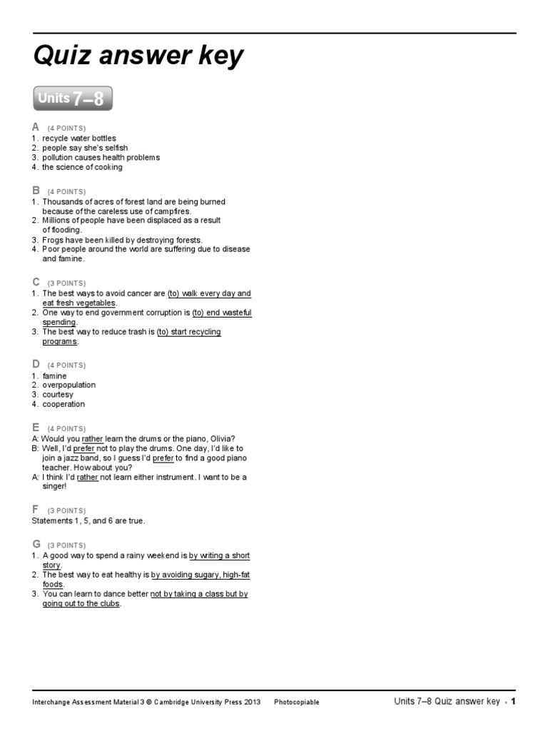 Quiz Answer Key: Units | PDF