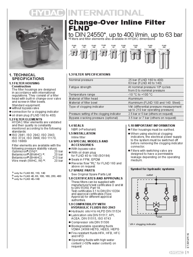 Change-Over Inline Filter FLND: To DIN 24550, Up To 400 L/min, Up To 63 ...